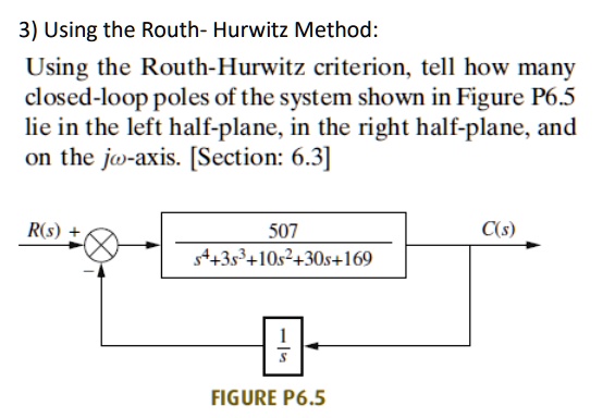 3) Using the Routh- Hurwitz Method: Using the Routh-Hurwitz criterion, tell how many closed-loop ...