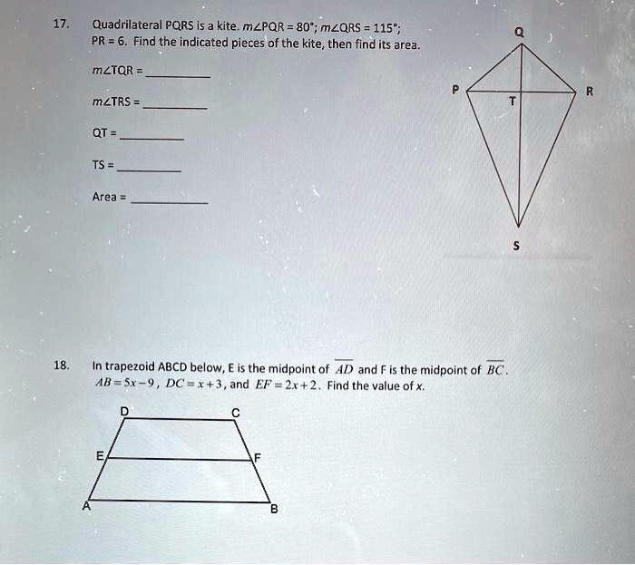 SOLVED: Quadrilateral PQRS is a kite. âˆ PQR = 80Â°; âˆ QRS = 115Â°; PR = 6. Find the indicated ...