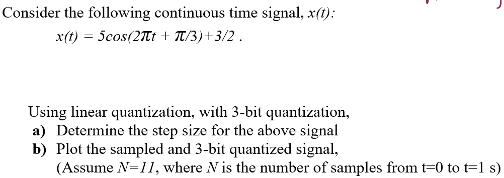 Solved Consider The Following Continuous Time Signal Xt Xt 5cos2πt π3 32