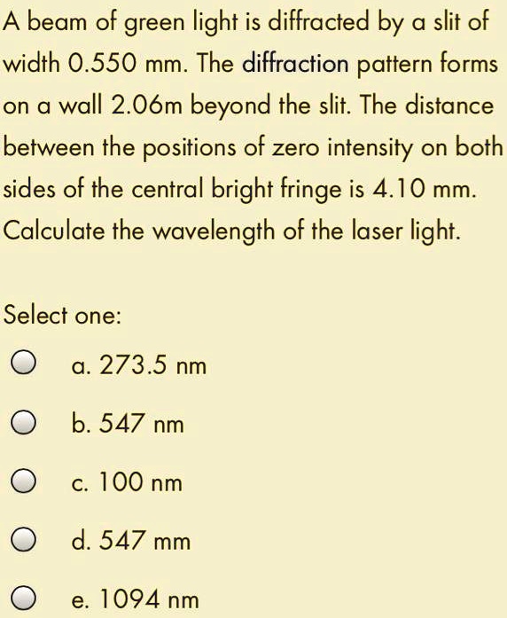 a beam of green light is diffracted by a slit of width 0550 mm the ...