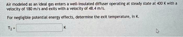 SOLVED: Air modeled as an ideal gas enters a well-insulated diffuser operating at steady state ...
