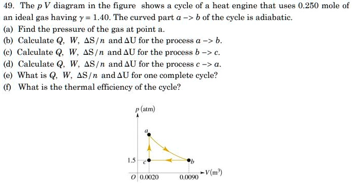 SOLVED: 49. The p-V diagram in the figure shows a cycle heat engine ...