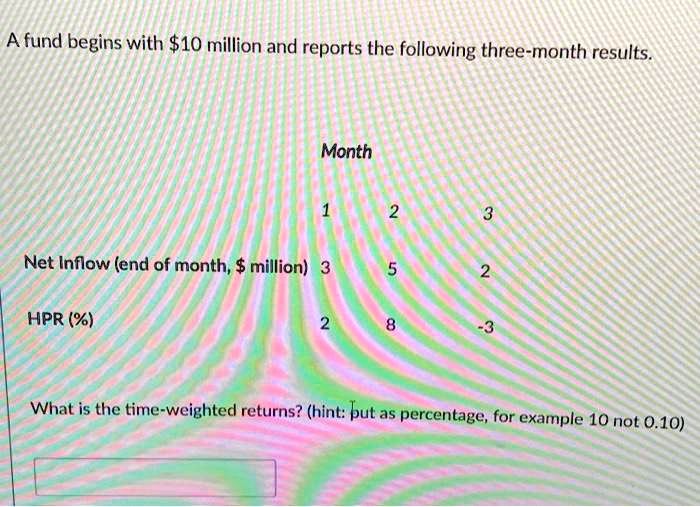 SOLVED: A fund begins with 10 million and reports the following three ...