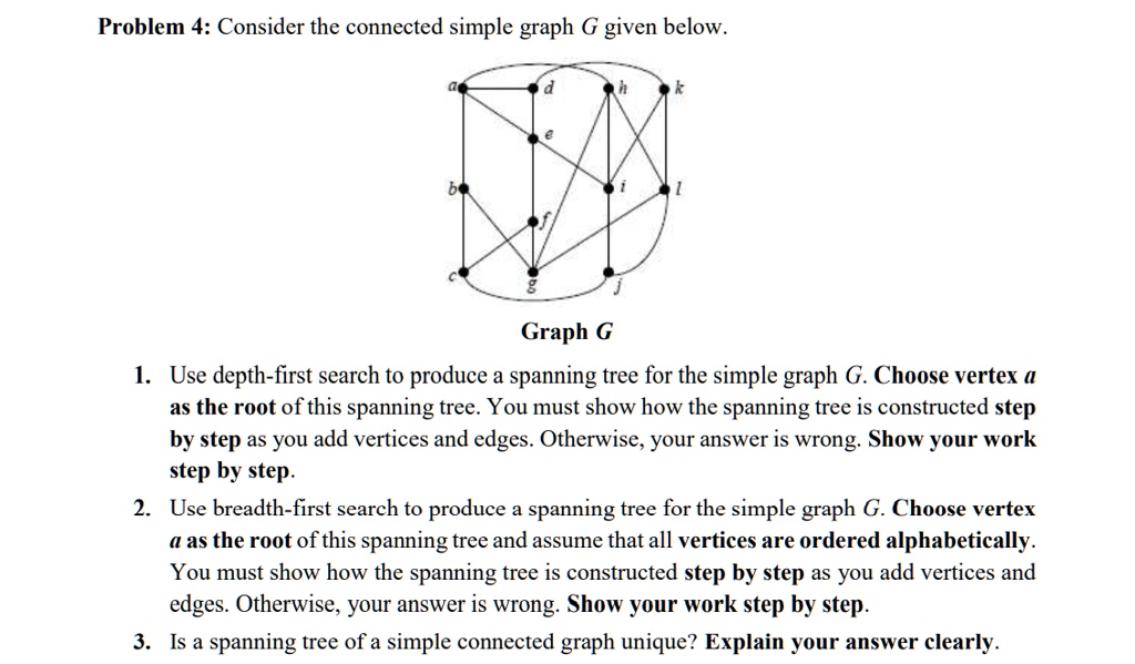 Solved Problem 4 Consider The Connected Simple Graph G Given Below Graph G Use Depth First 