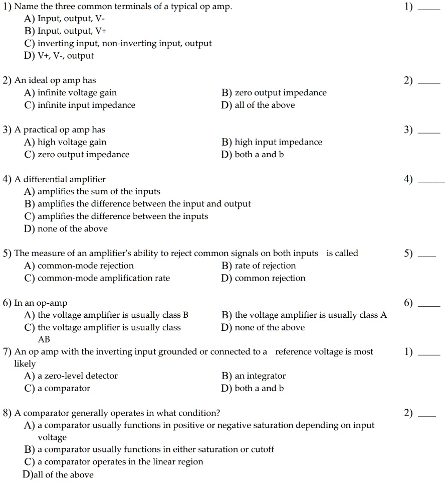 1 Name The Three Common Terminals Of A Typical Op Amp A Input Output V B Input Output