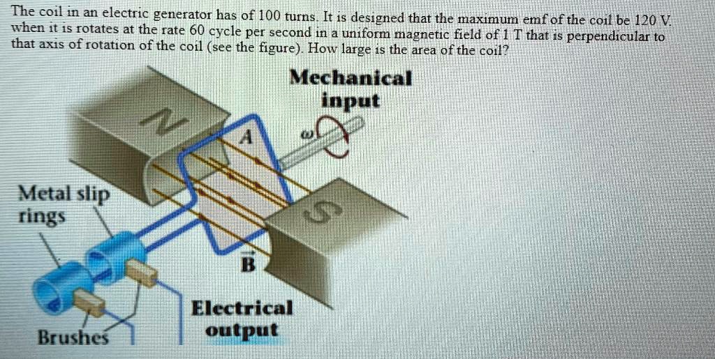 SOLVED: The coil in an electric generator has 100 turns. It is designed that the maximum emf of ...