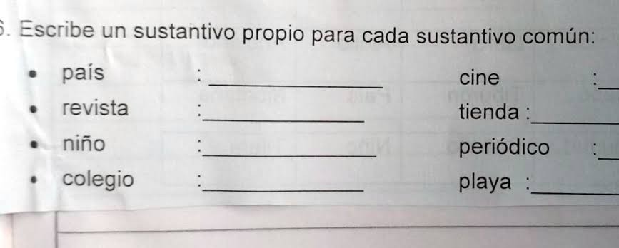 Escribe un sustantivo propio para cada sustantivo común: - país cine ...