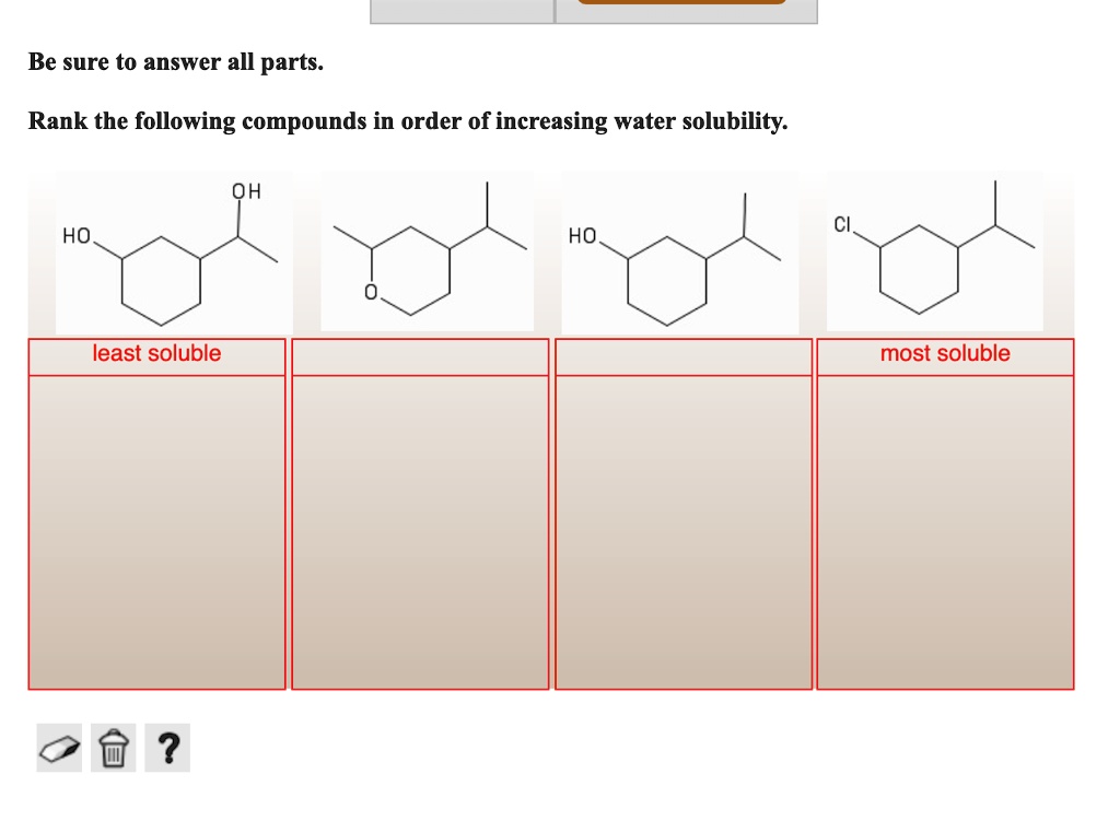 SOLVED: Be sure to answer all parts: Rank the following compounds in ...