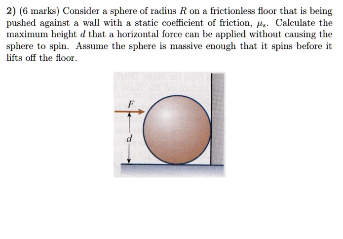 SOLVED: 2) (6 marks) Consider a sphere of radius R on a frictionless ...