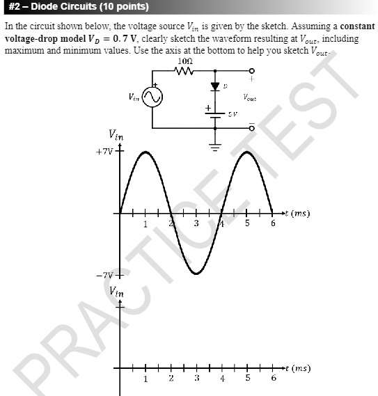#2 - Diode Circuits (10 points) In the circuit shown below, the voltage source Vin is given by ...