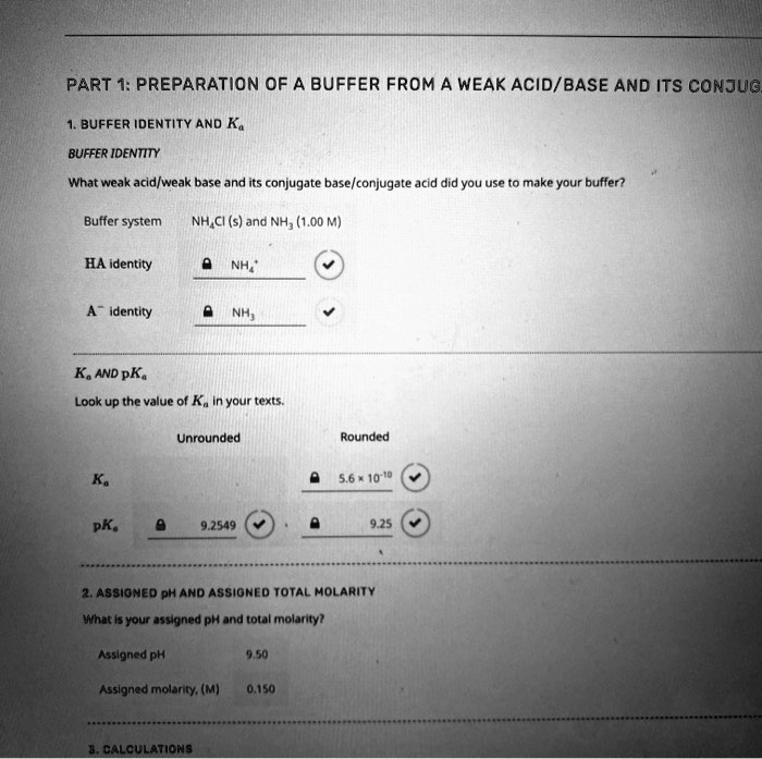 Solved Part 1 Preparation Of A Buffer From A Weak Acid Base And Its