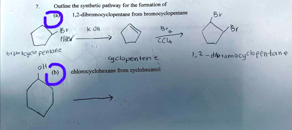 Outline the synthetic pathway for the formation of 1,2-dibromocyclopentane from ...