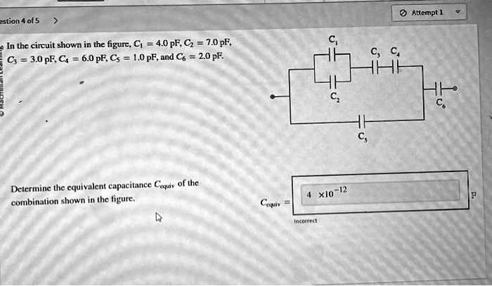 In the circuit shown in the figure, C1 = 4.0 pF, C2 = 7.0 pF, C3 = 3.0 pF, C4 = 6.0 pF, C5 = 1.0 ...