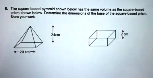 SOLVED: The square-based pyramid shown below has the same volume as the ...