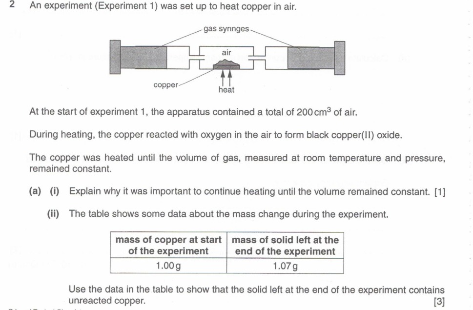 2 An experiment (Experiment 1) was set up to heat copper in air. At the ...