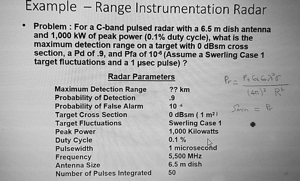 example range instrumentation radar problem for a c band pulsed radar ...