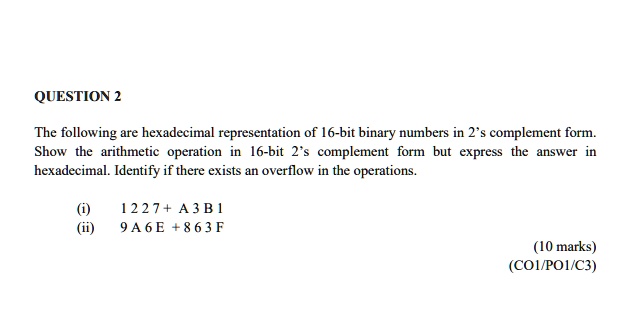 Solved Please Answer Quickly Question 2 The Following Are Hexadecimal Representations Of 16