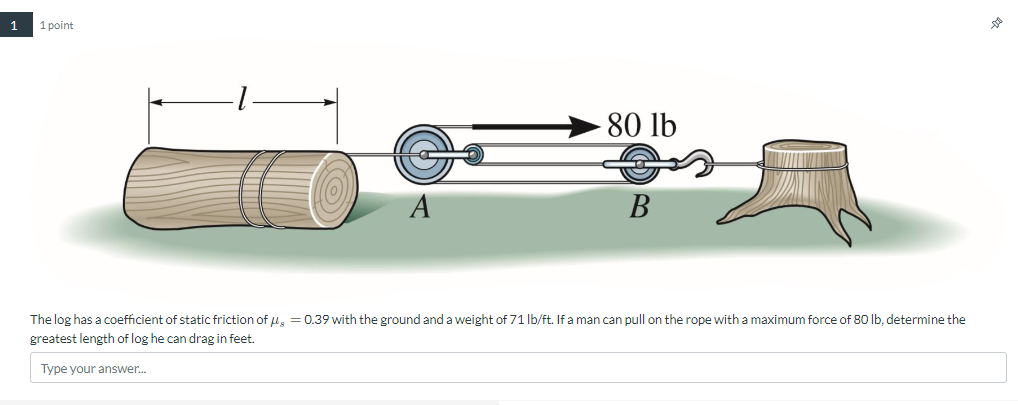 SOLVED: The log has a coefficient of static friction of μs=0.39 with ...