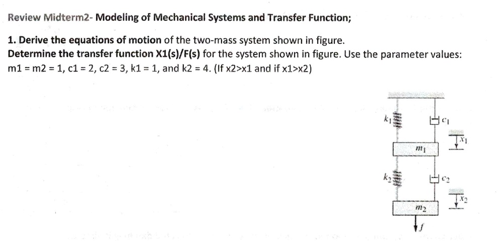 texts review midterm 2 modeling of mechanical systems and transfer function 1 derive the ...
