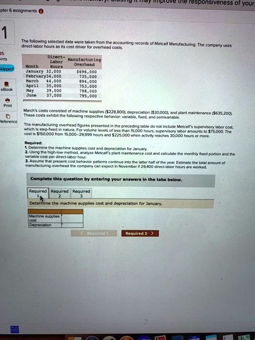SOLVED: nsiveness ofyou pter 6 assignments The following selected data ... SOLVED: nsiveness ofyou pter 6 assignments The following selected data ...