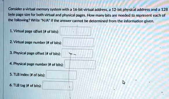SOLVED: Consider a virtual memory system with a 16-bit virtual address ... SOLVED: Consider a virtual memory system with a 16-bit virtual address ...