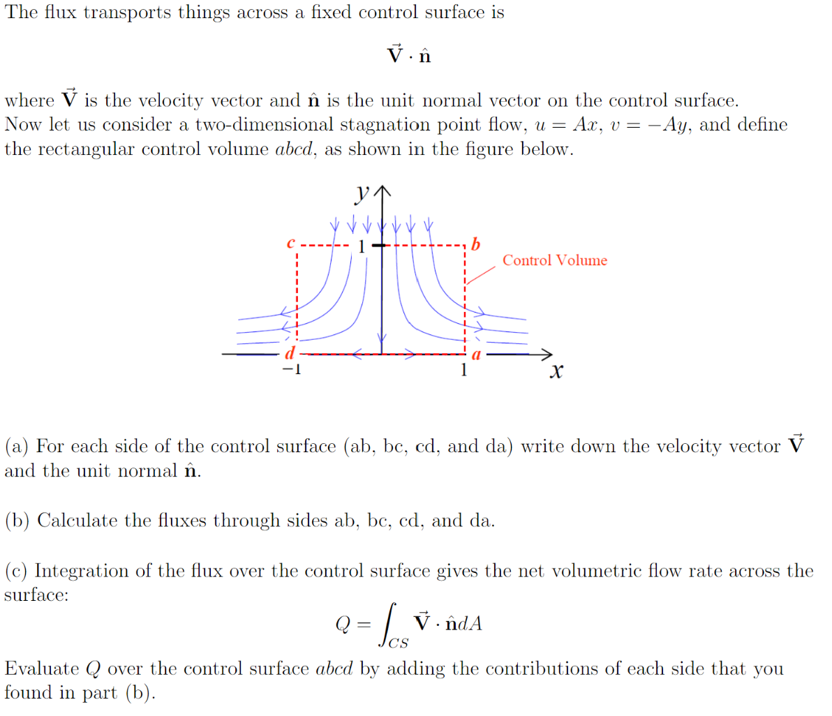 SOLVED: The flux transports things across a fixed control surface is 𝐕 ...