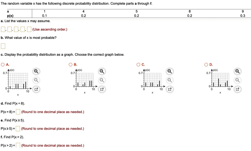 SOLVED: 'The random variable x has the following discrete probability distribution. complete ...