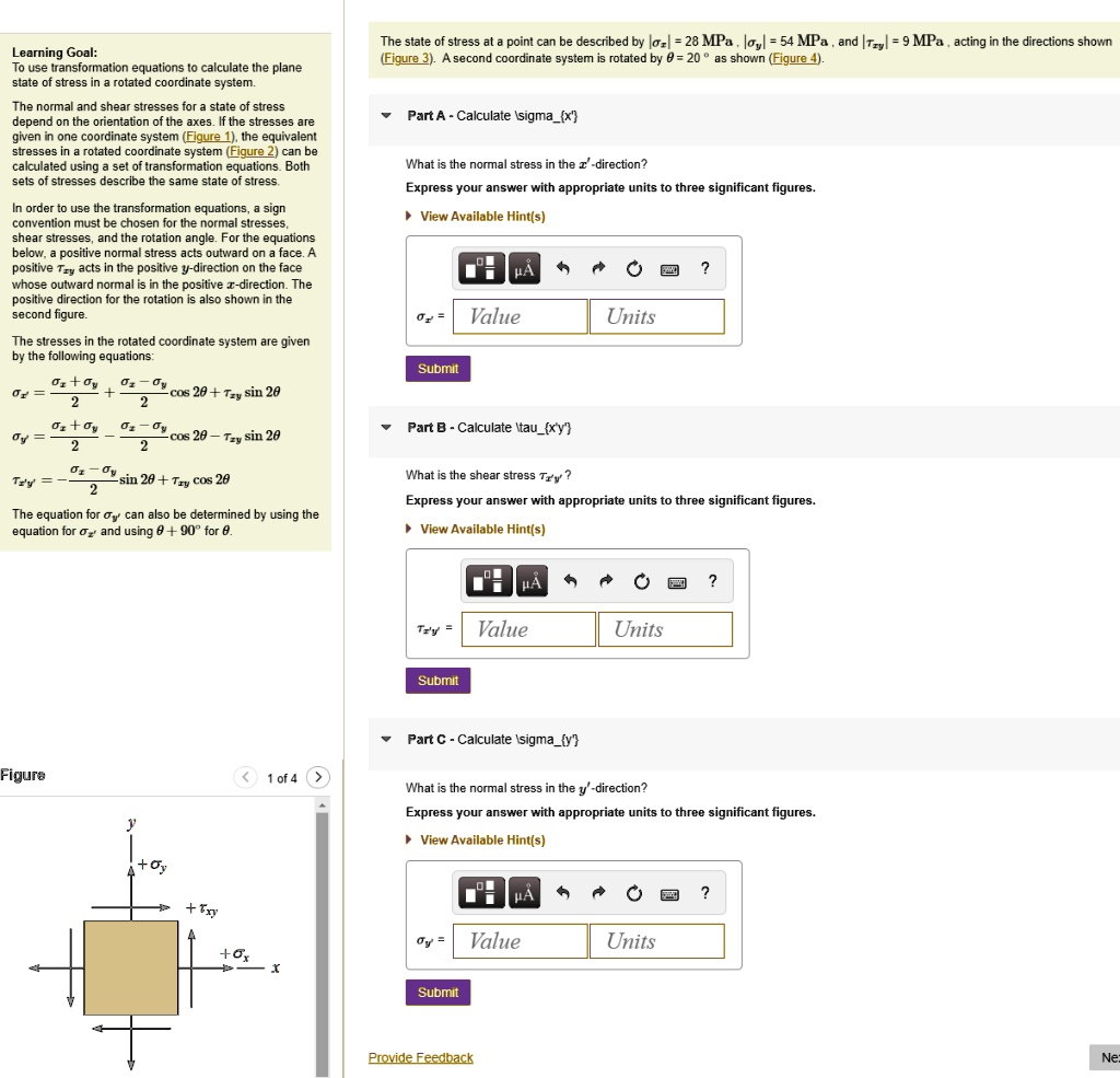 SOLVED: The state of stress at a point can be described by Ïƒx = 28 MPa ...