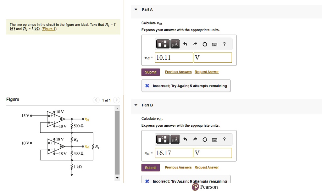 SOLVED: Texts: Part A The two op amps in the circuit in the figure are ideal. Take that R1 = 7 ...