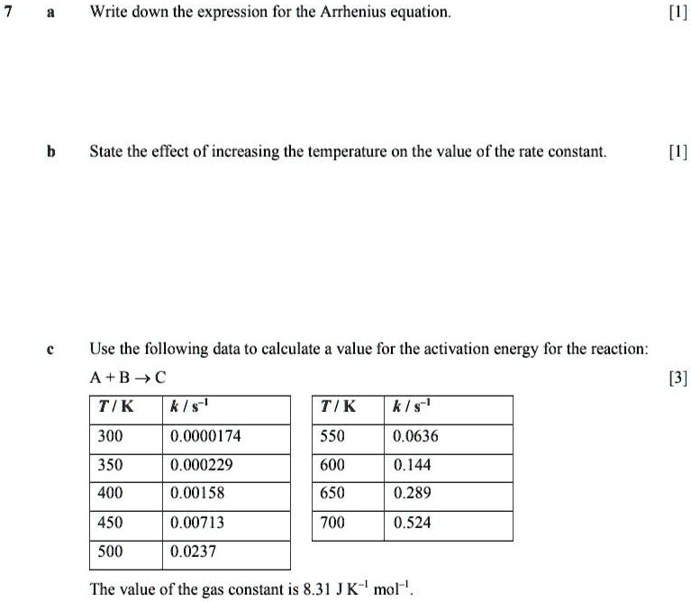 SOLVED: Write down the expression for the Arrhenius equation State the effect of increasing the ...