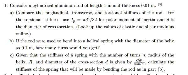 SOLVED: Consider a cylindrical aluminum rod of length 1 m and thickness ...