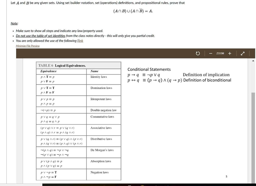 SOLVED: Let A and B be any given sets. Using set builder notation, set operations, definitions ...