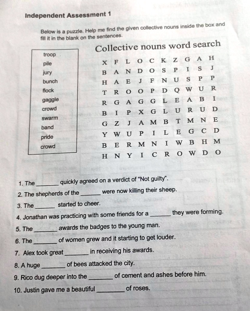 independent assessment 1 below is a puzzle help me find the given ...