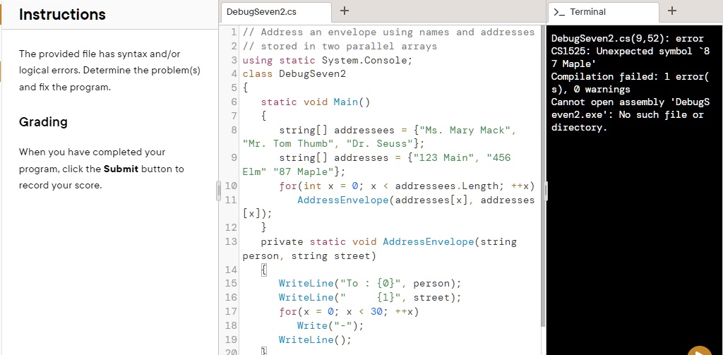 SOLVED: DebugSeven2.cs using System; using static System.Console; class ...