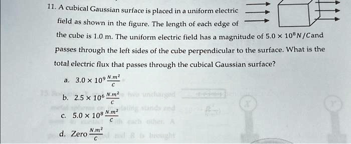 SOLVED: 11. A cubical Gaussian surface is placed in a uniform electric field as shown in the ...
