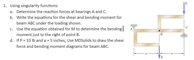 SOLVED: Using singularity functions: a. Determine the reaction forces at bearings A and C. b ...