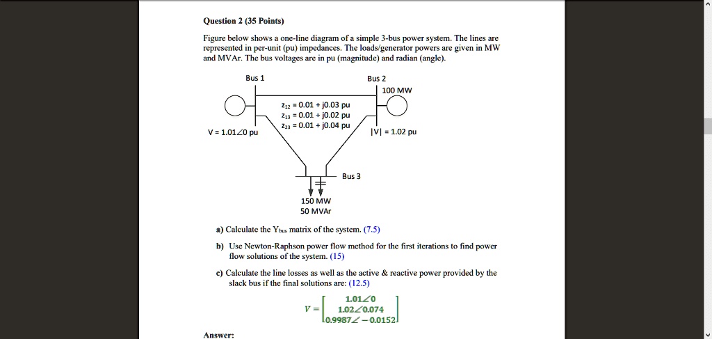 Question 2 (35 Points) Figure below shows a one-line diagram of a simple 3-bus power system. The ...