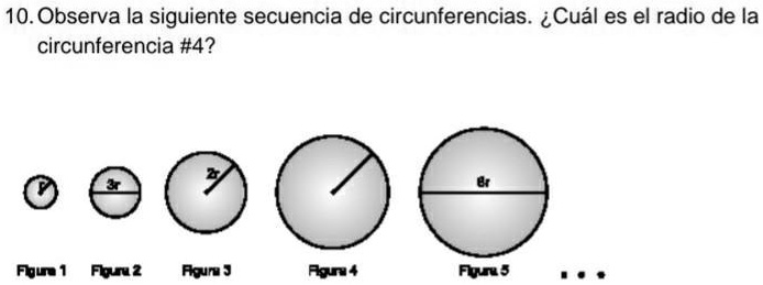 SOLVED: .Observa la siguiente secuencia de circunferencias. ¿Cuál es el ... SOLVED: .Observa la siguiente secuencia de circunferencias. ¿Cuál es el ...