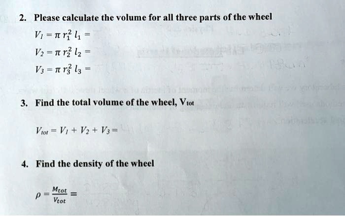 please calculate the volume for all three parts of the wheel v1 tr2l vz nr lz v 113 l3 find the ...