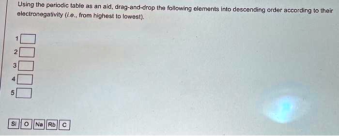 SOLVED: Using the periodic table as an aid,drag-and-drop the following elements into descending ...