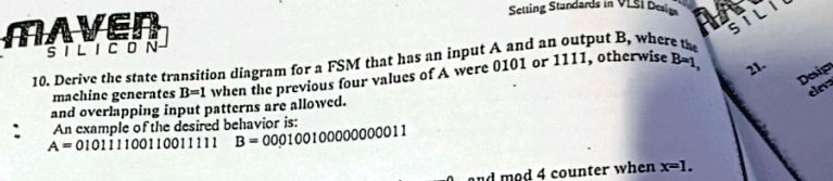 10. Derive the state transition diagram for a FSM that has an input A ...