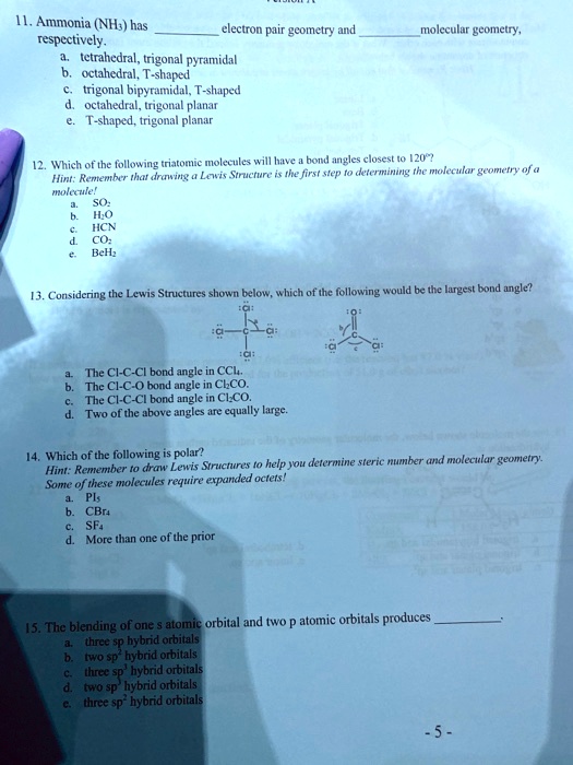 SOLVED: Ammonia (NH3) has electron pair geometry and molecular geometry ...