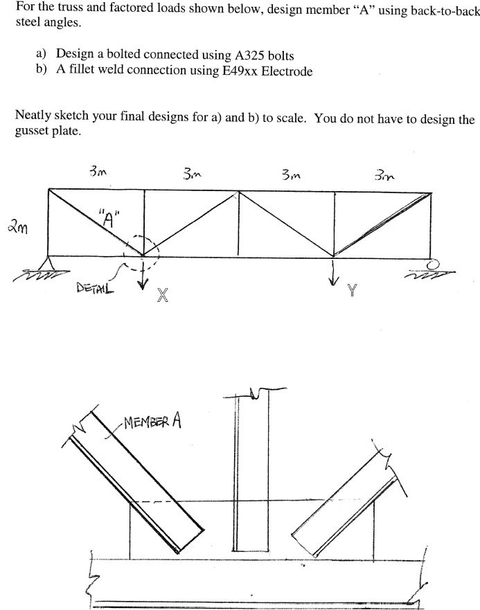 For the truss and factored loads shown below, design member "A" using ...