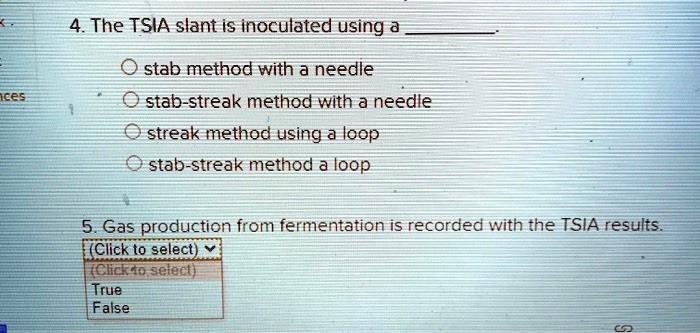 4 the tsia slant is inoculated using a stab method with a needle ices ...