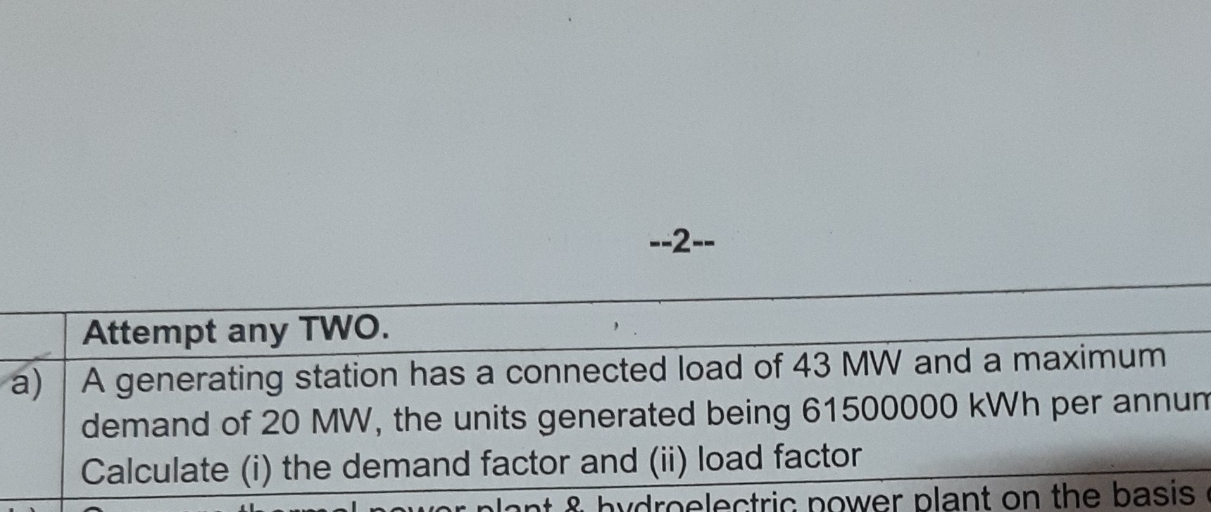 SOLVED: –2- a) A generating station has a connected load of 43 MW and a maximum demand of 20 MW ...