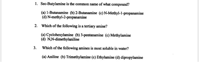 SOLVED: Sec-Butylamine is the common name of which compound? (a) 1 ...