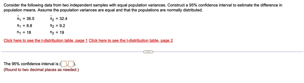 consider the following data from two independent samples with equal ...