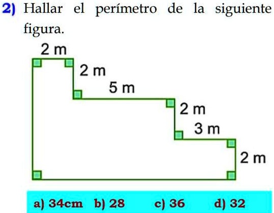 SOLVED: hallar el perimetro de la siguiente figura 2) Hallar el ...