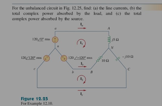For the unbalanced circuit in Fig. 12.25, find: (a) the line currents, (b) the total complex ...
