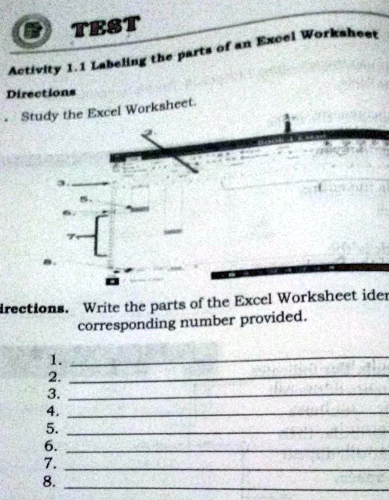 SOLVED: TEST Activity 1.1 Labeling the parts of an Excel Worksheet ...